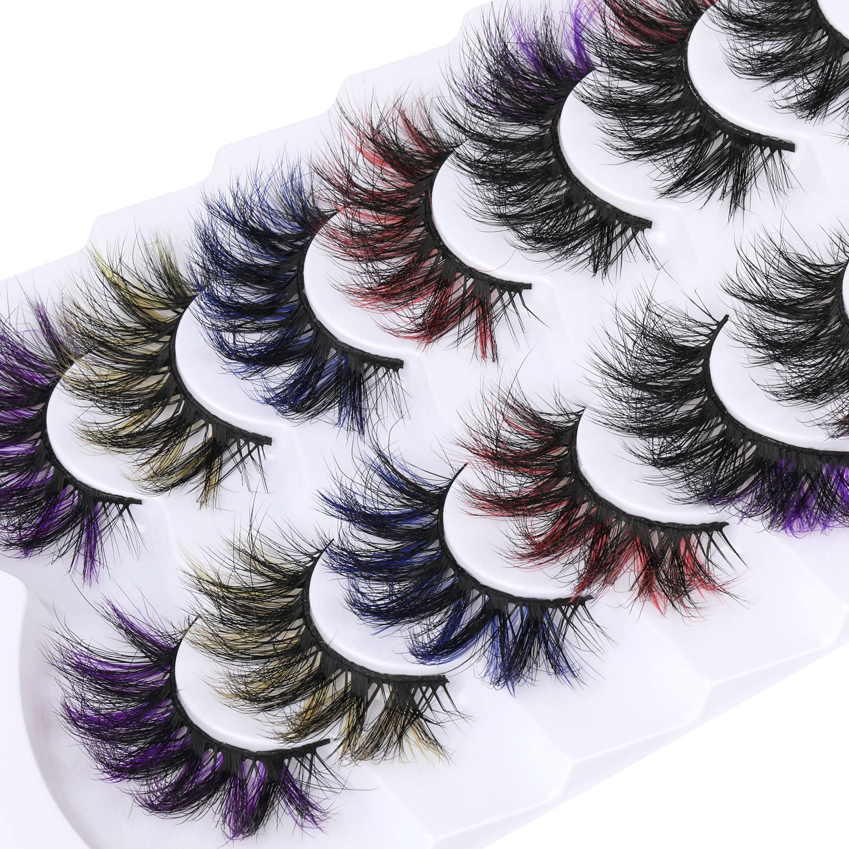 Colored Lashes Colorful Eyelashes Fluffy Mink Lashes with Color End 5D Full Lashes Strip Pink Dramatic Color Lashes Pack False Eyelashes 7 Pairs by Goddvenus