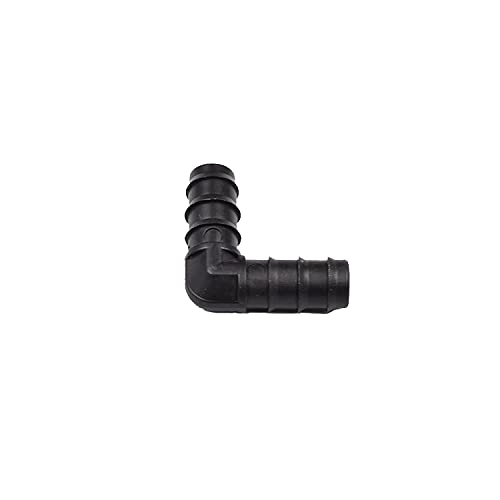 Rayurain 25pieces Black Plastic 1/2 inch Barbed Insert Elbow Connectors for Irrigation Tubing 16mm (fit I.D. 0.510"–0.590")