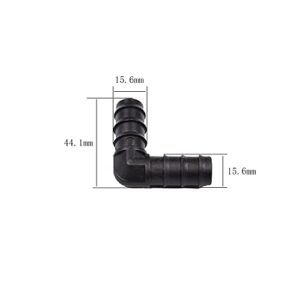 Rayurain 25pieces Black Plastic 1/2 inch Barbed Insert Elbow Connectors for Irrigation Tubing 16mm (fit I.D. 0.510"–0.590")