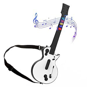 DOYO Guitar Hero Controller for PC and PS3, Wireless Guitar for Guitar Hero 3/4/5 and Rock Band 1/2 Games, Guitar Hero Guitar with strap (5 Keys/White)