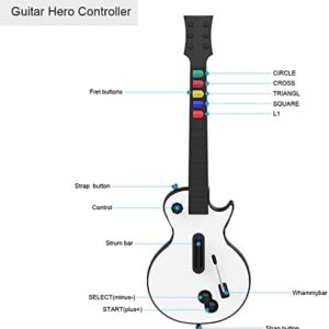 DOYO Guitar Hero Controller for PC and PS3, Wireless Guitar for Guitar Hero 3/4/5 and Rock Band 1/2 Games, Guitar Hero Guitar with strap (5 Keys/White)