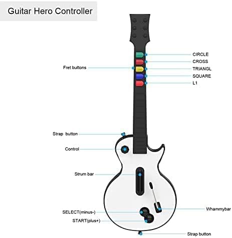 DOYO Guitar Hero Controller for PC and PS3, Wireless Guitar for Guitar Hero 3/4/5 and Rock Band 1/2 Games, Guitar Hero Guitar with strap (5 Keys/White)