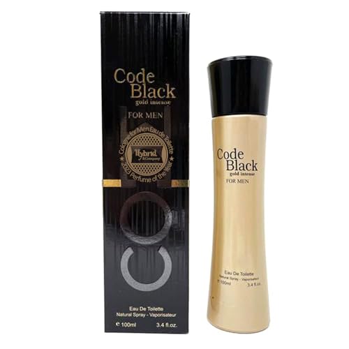 Hybrid & Company Black Code Intense Gold Cologne for Men Eau De Toilette Natural Spray Masculine Scent, 3.4 Fl Oz