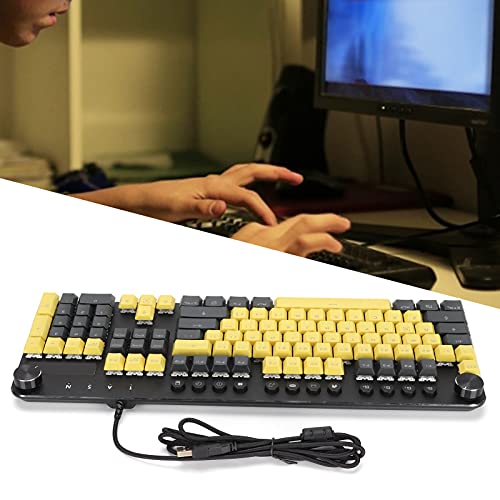 ciciglow Yellow and Black Mechanical Gaming Keyboard, 104 Keys N Key Flip USB Wired Keyboard with RGB Backlit for Computer Laptop, Rollover Suspension Keycap Keyboard