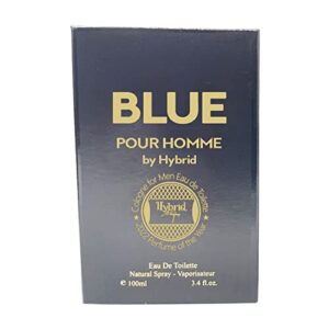 Hybrid & Company BLUE Pour Homme Cologne for Men Eau De Toilette Natural Spray Masculine Scent, 3.4 Fl Oz