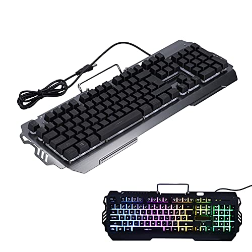 ciciglow Mechanical Gaming Keyboard, 104 Keys Aluminum Alloy Panel USB Wired Keyboard with RGB Backlit Hand Rest for Computer Laptop, 2 Colors Injection Colorful Light LED Control