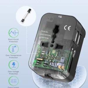 LENCENT International Travel Adapter, Worldwide All in One Universal Power Wall Charger AC Power Plug Adapter with 2 USB Charging Ports for USA EU UK AUS Cell Phone Laptop Tablets