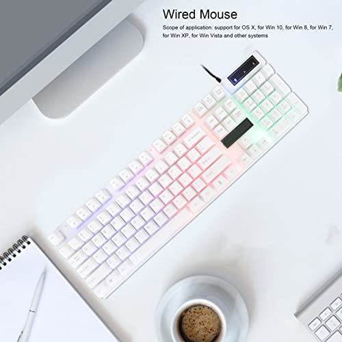 ciciglow Gaming Keyboard and Mouse Combo Set, 104 Keys Wired Gaming Keyboard and Mouse Pack Multicolor LED Backlight, Compatible with for OS X, Win 10/8/7, Win XP, Win Vista(White)