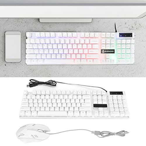 ciciglow Gaming Keyboard and Mouse Combo Set, 104 Keys Wired Gaming Keyboard and Mouse Pack Multicolor LED Backlight, Compatible with for OS X, Win 10/8/7, Win XP, Win Vista(White)