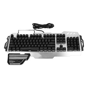 mechanical gaming keyboard, 104 keys adjustable brightness usb wired keyboard with rgb backlit aluminum alloy abs hand rest for computer laptop, waterproof keyboard with floating keycap(silver)