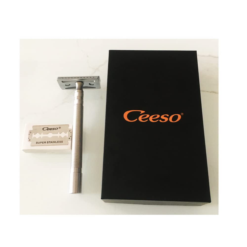 Ceeso Classic manual razor Patent design Double Edge Safety Razor stainless steel 316 Handle Safety Razor Wood For Men or For Women with 10PCS blades