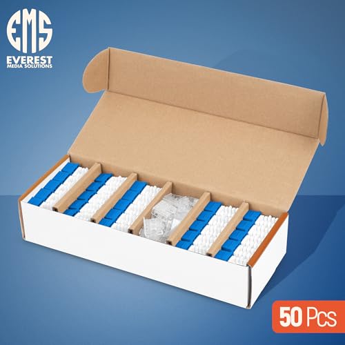 Everest Media Solutions Bundle – 2 Items: 24-Port Keystone Patch Panel + 50 Pack of RJ45 CAT6A Keystone Jacks - Blue