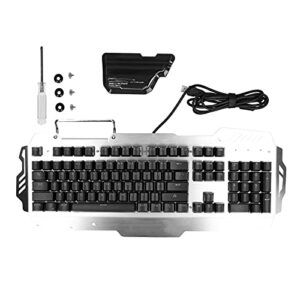 Mechanical Gaming Keyboard, 104 Keys Adjustable Brightness USB Wired Keyboard with RGB Backlit Aluminum Alloy ABS Hand Rest for Computer Laptop, Waterproof Keyboard with Floating Keycap(Silver)