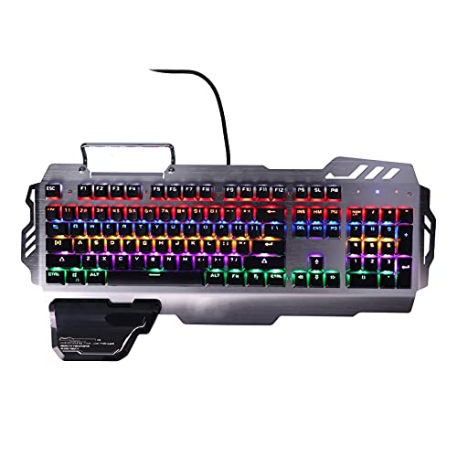 Mechanical Gaming Keyboard, 104 Keys Adjustable Brightness USB Wired Keyboard with RGB Backlit Aluminum Alloy ABS Hand Rest for Computer Laptop, Waterproof Keyboard with Floating Keycap(Silver)