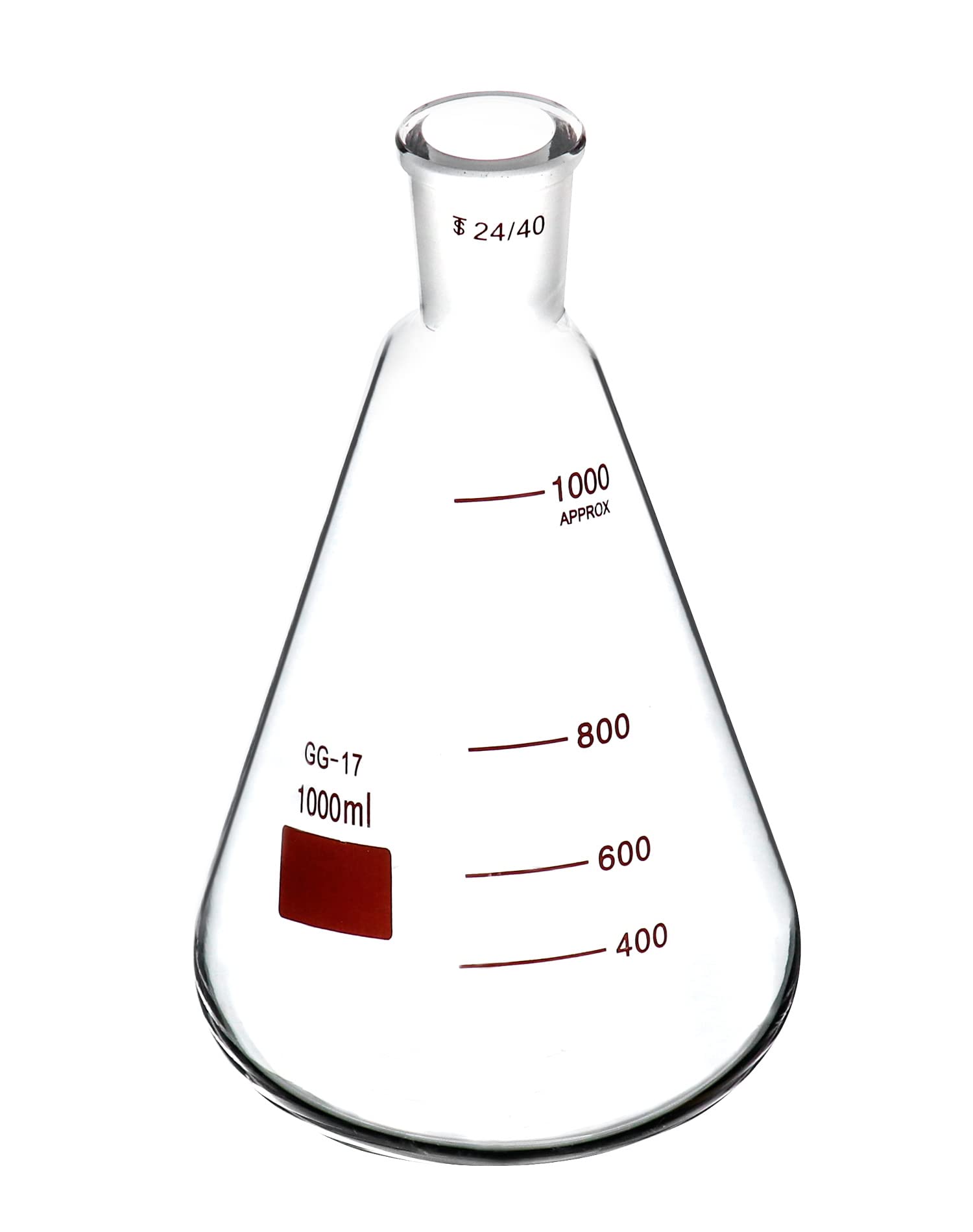 QWORK 1000 mL Borosilicate Glass Erlenmeyer Flask, Thick Wall Flask with 24/40 Outer Joint