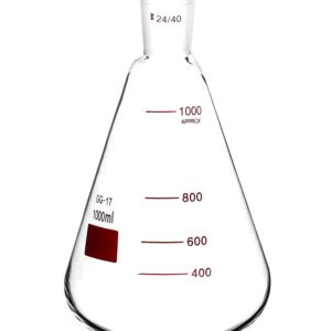 QWORK 1000 mL Borosilicate Glass Erlenmeyer Flask, Thick Wall Flask with 24/40 Outer Joint