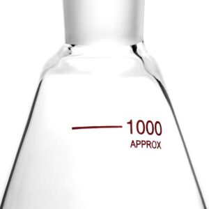 QWORK 1000 mL Borosilicate Glass Erlenmeyer Flask, Thick Wall Flask with 24/40 Outer Joint