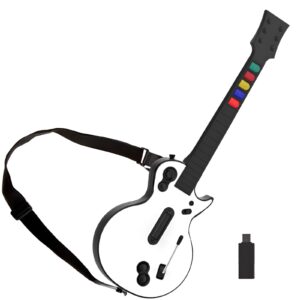 doyo guitar hero controller for pc and ps3, wireless guitar for guitar hero 3/4/5 and rock band 1/2 games, guitar hero guitar with strap (5 keys/white)