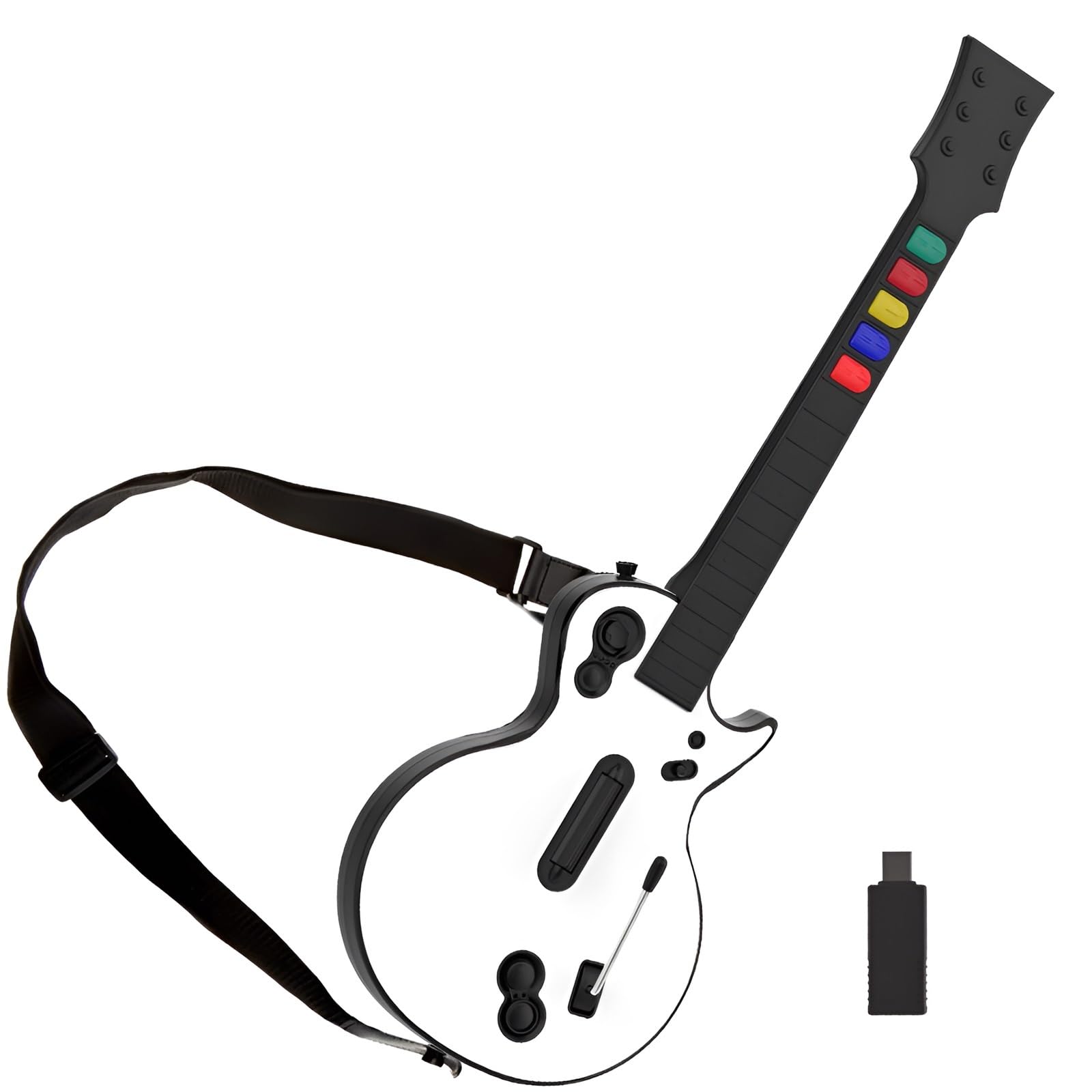 DOYO Guitar Hero Controller for PC and PS3, Wireless Guitar for Guitar Hero 3/4/5 and Rock Band 1/2 Games, Guitar Hero Guitar with strap (5 Keys/White)