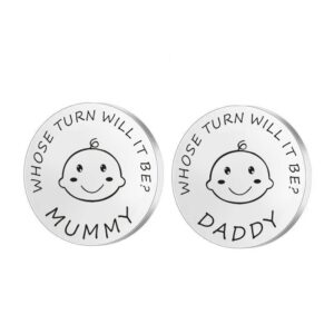 XINYANS Parents Decision Coin Baby Gifts - 2 Pcs New Dad Mom Gifts Mom Dad Funny Decision Coin Pregnancy Gifts for Mom Dad