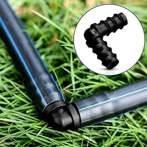 Rayurain 25pieces Black Plastic 1/2 inch Barbed Insert Elbow Connectors for Irrigation Tubing 16mm (fit I.D. 0.510"–0.590")