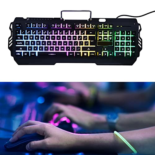 ciciglow Mechanical Gaming Keyboard, 104 Keys Aluminum Alloy Panel USB Wired Keyboard with RGB Backlit Hand Rest for Computer Laptop, 2 Colors Injection Colorful Light LED Control