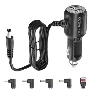 xwartre 12v car charger with 5v daul usb ports and 5 connectors for radar detector, led light strip, portable air pump, dvd player, monitor, speaker, breast pump (6.6ft cable)