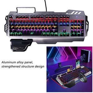 Mechanical Gaming Keyboard, 104 Keys Adjustable Brightness USB Wired Keyboard with RGB Backlit Aluminum Alloy ABS Hand Rest for Computer Laptop, Waterproof Keyboard with Floating Keycap(Silver)