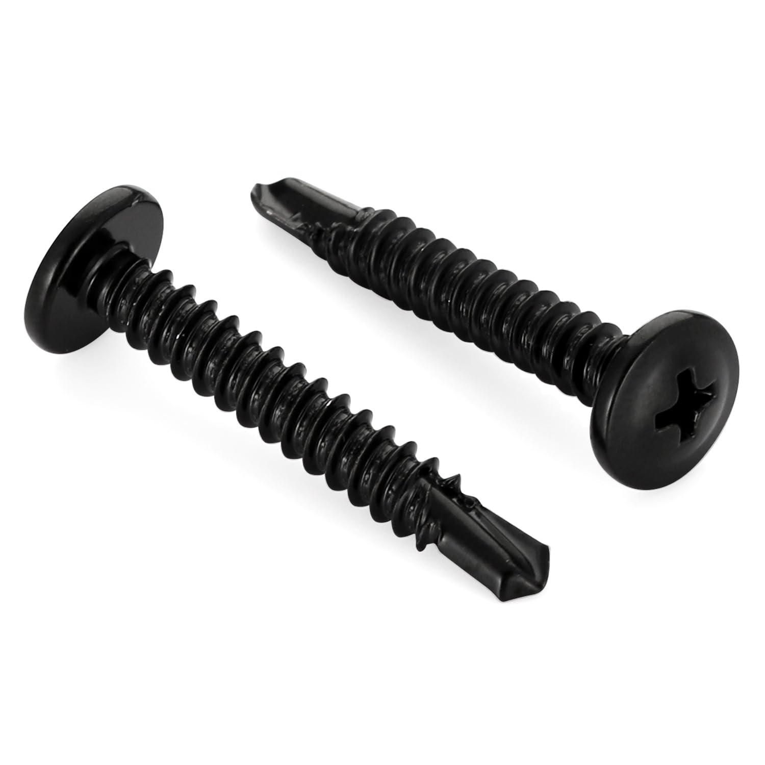 #8 x 1-1/2" Phillips Truss Head Self-Drilling Tek Screw, 100 PCS Self Tapping Screws Sheet Metal Screws, Black Oxide Stainless Steel