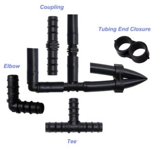 Rayurain 25pieces Black Plastic 1/2 inch Barbed Insert Elbow Connectors for Irrigation Tubing 16mm (fit I.D. 0.510"–0.590")