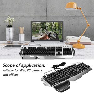 Mechanical Gaming Keyboard, 104 Keys Adjustable Brightness USB Wired Keyboard with RGB Backlit Aluminum Alloy ABS Hand Rest for Computer Laptop, Waterproof Keyboard with Floating Keycap(Silver)