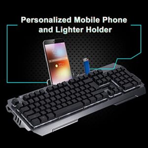 ciciglow Mechanical Gaming Keyboard, 104 Keys Aluminum Alloy Panel USB Wired Keyboard with RGB Backlit Hand Rest for Computer Laptop, 2 Colors Injection Colorful Light LED Control