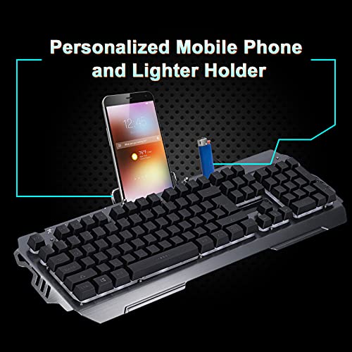 ciciglow Mechanical Gaming Keyboard, 104 Keys Aluminum Alloy Panel USB Wired Keyboard with RGB Backlit Hand Rest for Computer Laptop, 2 Colors Injection Colorful Light LED Control