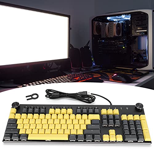 ciciglow Yellow and Black Mechanical Gaming Keyboard, 104 Keys N Key Flip USB Wired Keyboard with RGB Backlit for Computer Laptop, Rollover Suspension Keycap Keyboard