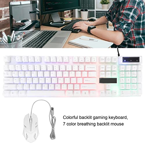 ciciglow Gaming Keyboard and Mouse Combo Set, 104 Keys Wired Gaming Keyboard and Mouse Pack Multicolor LED Backlight, Compatible with for OS X, Win 10/8/7, Win XP, Win Vista(White)