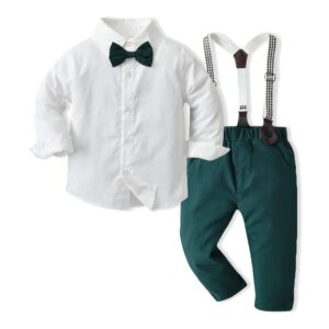 himean baby toddler boys gentleman outfits long sleeve bowtie dress shirts + suspender pants suits clothes sets(green, 70/6-12 months)