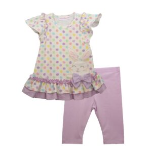 bonnie jean girl's easter outfit - bunny leggings set for baby, toddler and little girls - purple polka dot - 18 months