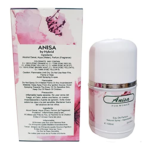 Hybrid & Company Anisa Fragrance for Women Eau De Parfum Natural Spray Fresh Floral Scent, 3.4 Fl Oz