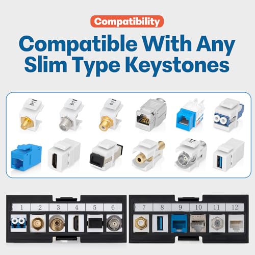 Everest Media Solutions Bundle – 2 Items: 24-Port Keystone Patch Panel + 50 Pack of RJ45 CAT6A Keystone Jacks - Blue