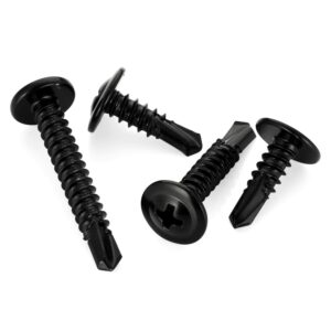 #8 x 1-1/2" Phillips Truss Head Self-Drilling Tek Screw, 100 PCS Self Tapping Screws Sheet Metal Screws, Black Oxide Stainless Steel