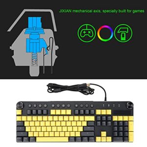 ciciglow Yellow and Black Mechanical Gaming Keyboard, 104 Keys N Key Flip USB Wired Keyboard with RGB Backlit for Computer Laptop, Rollover Suspension Keycap Keyboard