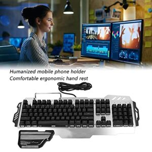 Mechanical Gaming Keyboard, 104 Keys Adjustable Brightness USB Wired Keyboard with RGB Backlit Aluminum Alloy ABS Hand Rest for Computer Laptop, Waterproof Keyboard with Floating Keycap(Silver)