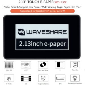 waveshare 2.13inch Touch e-Paper Display with ABS Case, 250x122 Pixels E-Ink Display for Raspberry Pi Zero 2 W/Raspberry Pi Zero W/Pi Zero WH, Support Partial Refresh