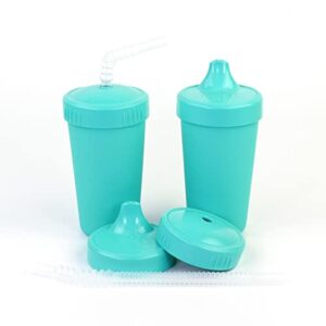 re-play made in usa 2 convertible cups for toddlers with sippy cup and straw cup lids - 2 plastic 10 oz. toddler cups, 2 hard sput sippy cup lids, 2 straw cup lids and 2 bendy straws - aqua