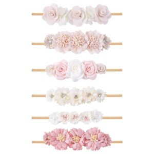 oosaku baby girl flower headbands set elastic floral headbands 6pcs soft nylon hair band for newborn toddler hair accessories