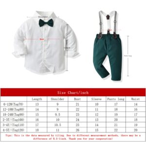 HIMEAN Baby Toddler Boys Gentleman Outfits Long Sleeve Bowtie Dress Shirts + Suspender Pants Suits Clothes Sets(Green, 70/6-12 Months)