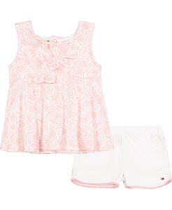 tommy hilfiger baby girls 2 pieces short set, rose shadow, 18m us