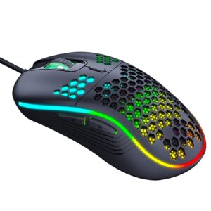 vegcoo honeycomb wired gaming mouse, ergonomic and lightweight computer mouse with 6 level dpi, colorful led lights, 6 programmable buttons gaming wired mice for windows pc & laptop gamers (c32 black)