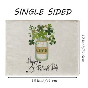 St Patricks Day Placemats Set of 4 Shamrock Bottle Luck Happy St. Patrick's Day Holiday Seasonal Dining Table Home Kitchen Decorations 12 x 16 Inch