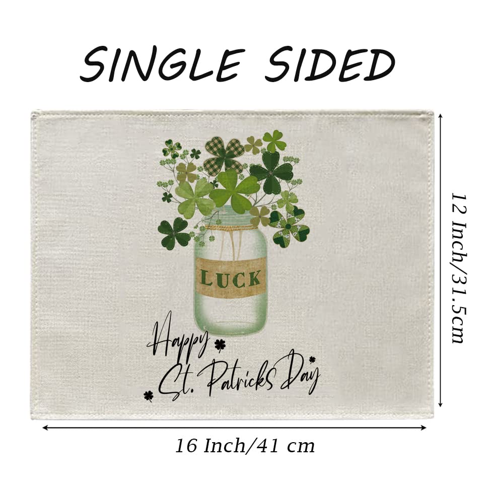 St Patricks Day Placemats Set of 4 Shamrock Bottle Luck Happy St. Patrick's Day Holiday Seasonal Dining Table Home Kitchen Decorations 12 x 16 Inch